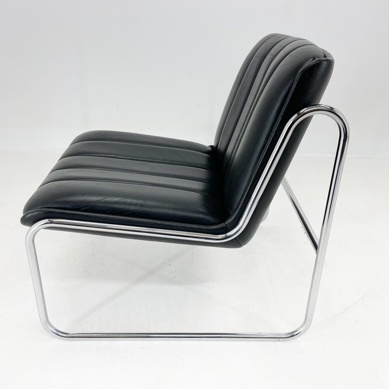 Midcentury Chrome and Leatherette Lounge Chair, Germany For Sale at 1stDibs