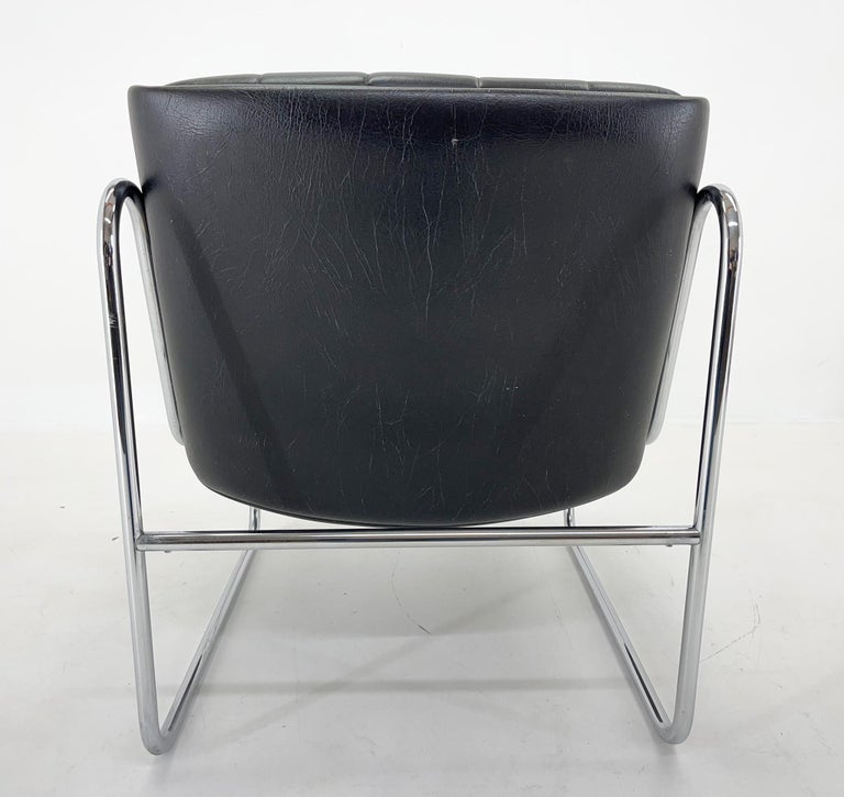 Midcentury Chrome and Leatherette Lounge Chair, Germany For Sale at 1stDibs