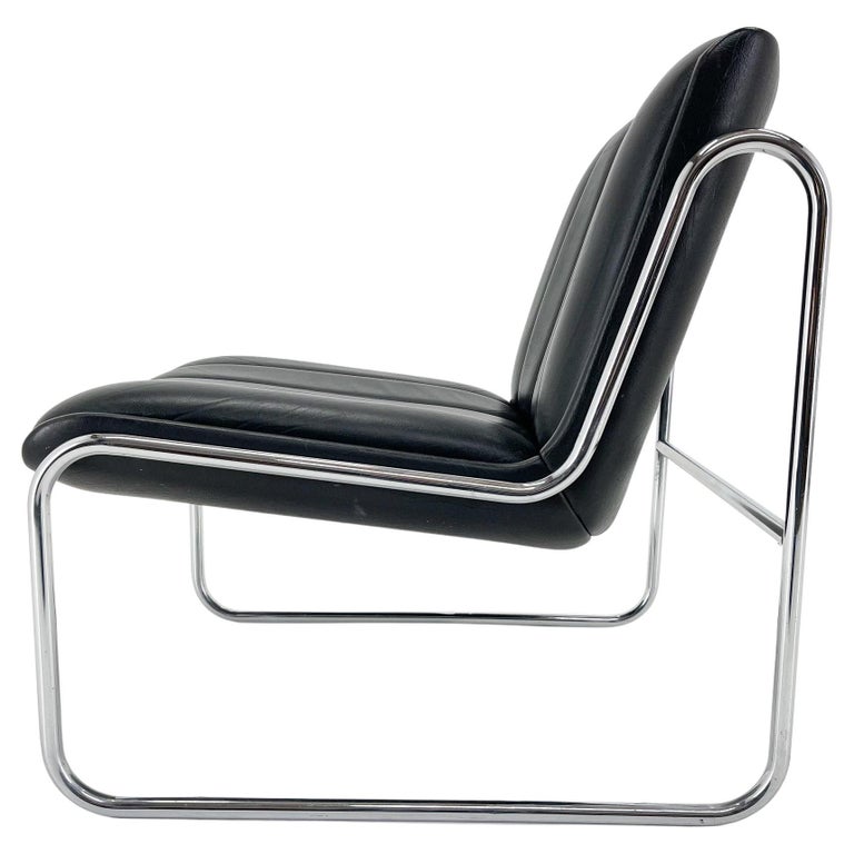 Midcentury Chrome and Leatherette Lounge Chair, Germany For Sale at 1stDibs