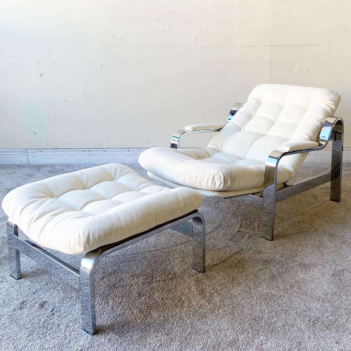 Mid Century Chrome Reclining Lounge Chair With Ottoman by Selig ...