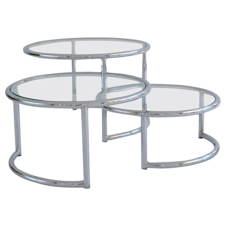 Midcentury Chrome Three-Tier Cocktail or Side Table For Sale at 1stdibs