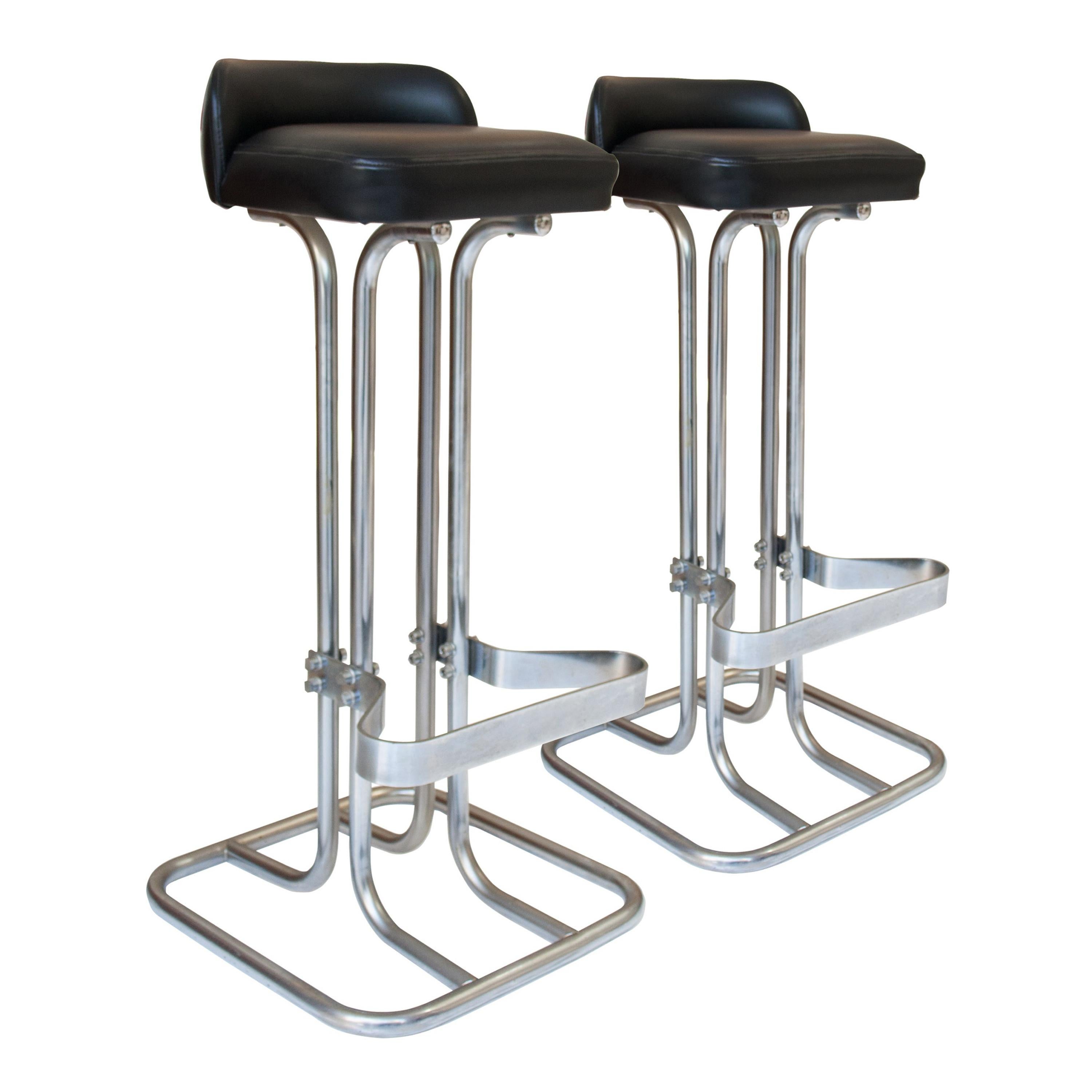 Mid Century Pair of Chrome Paperclip Bar Stools for Kinetics at 1stDibs