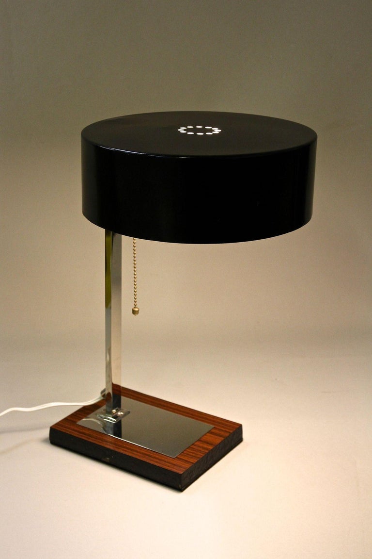 Mid-Century Chromed Table Lamp with Black Metal Lamp Shade, Austria ...