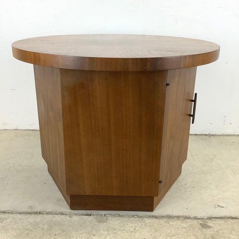 Mid-Century Circular Walnut End Table with Storage Cabinet For Sale at ...