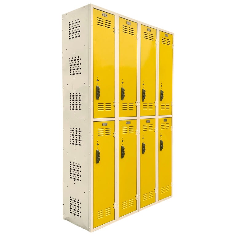 Midcentury Column Locker Unit Refinished in Yellow and White For Sale ...