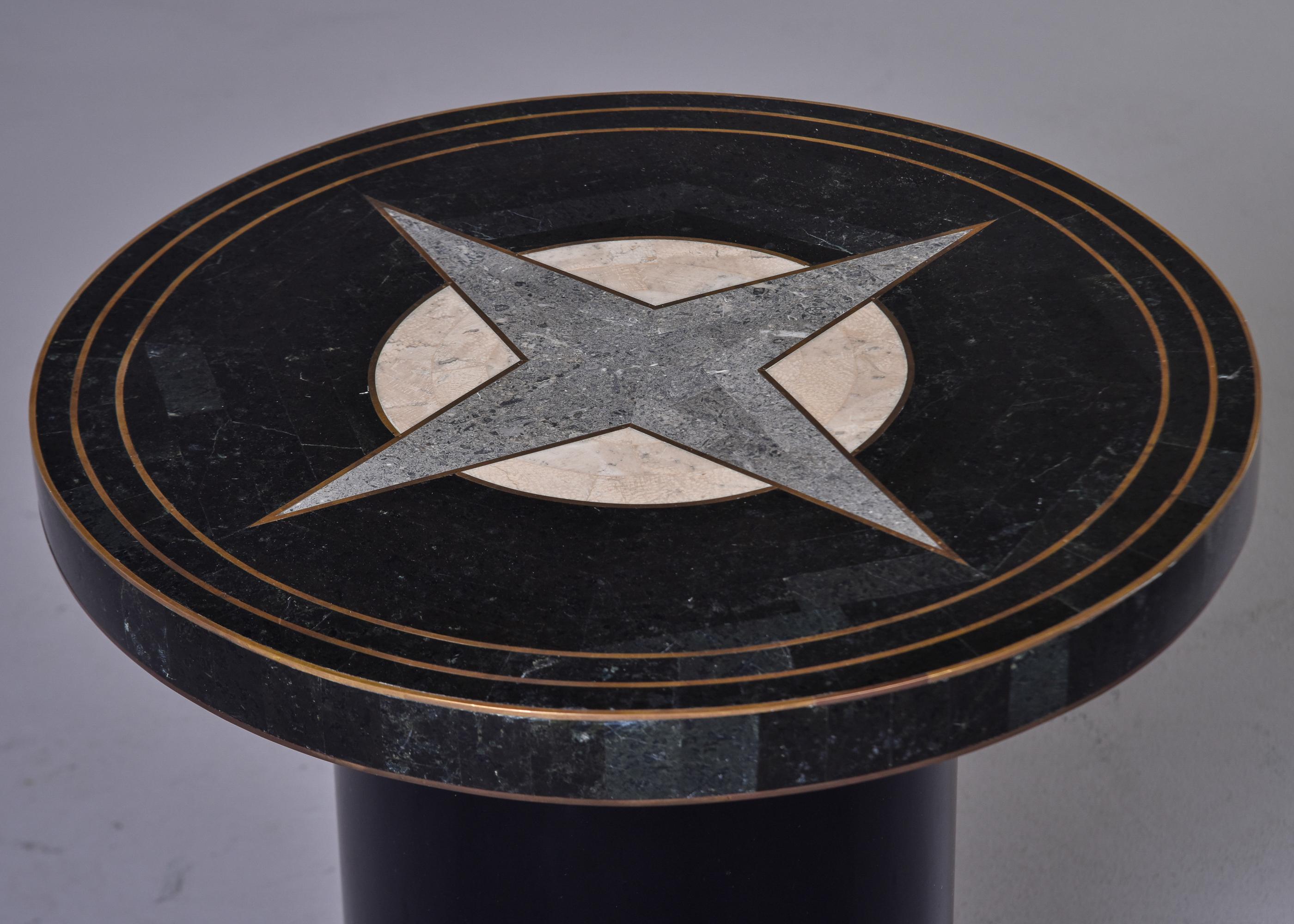 Mid Century Compass Rose Side Table in Stone with Brass Inlay at 1stDibs