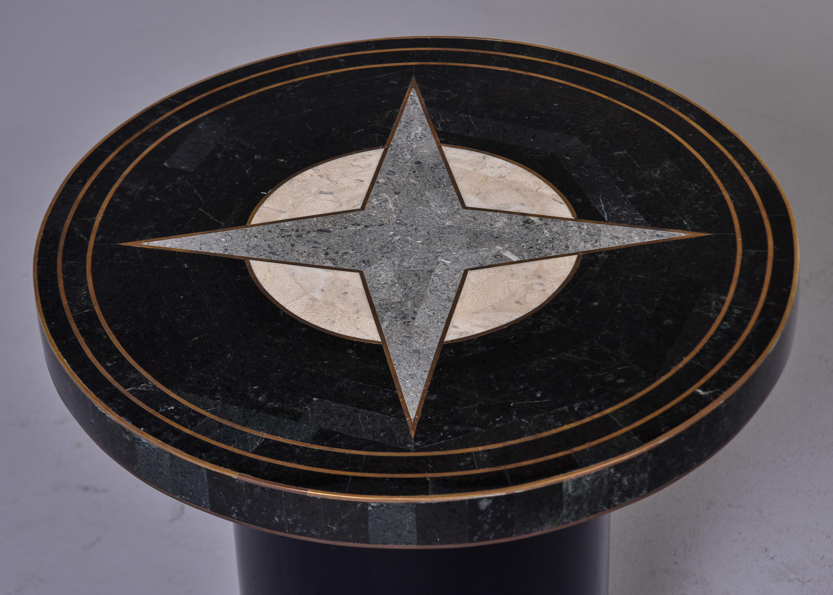 Mid Century Compass Rose Side Table in Stone with Brass Inlay at 1stDibs