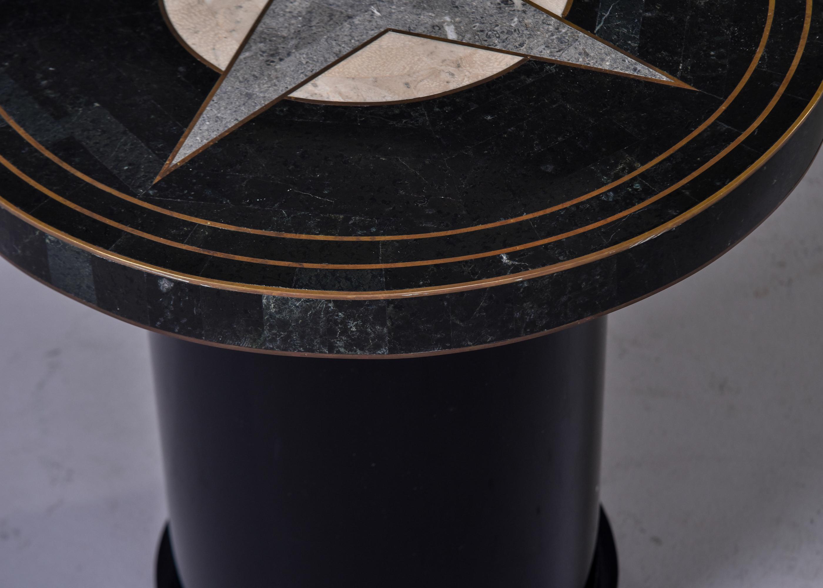 Mid Century Compass Rose Side Table in Stone with Brass Inlay at 1stDibs