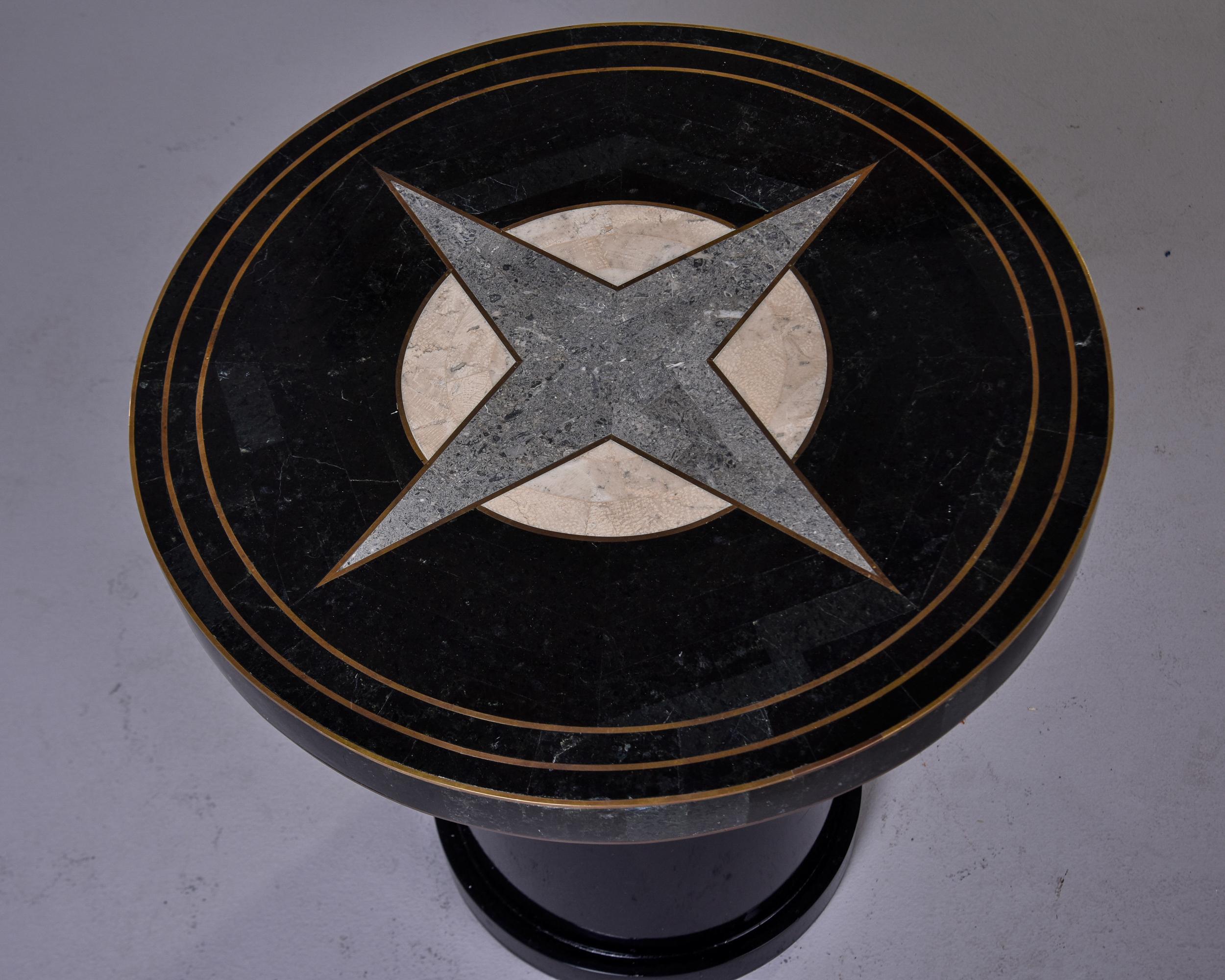 Mid Century Compass Rose Side Table in Stone with Brass Inlay at 1stDibs