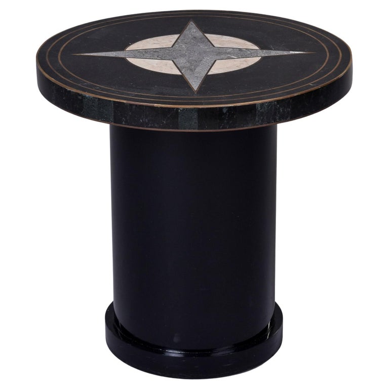 Mid Century Compass Rose Side Table in Stone with Brass Inlay For Sale ...