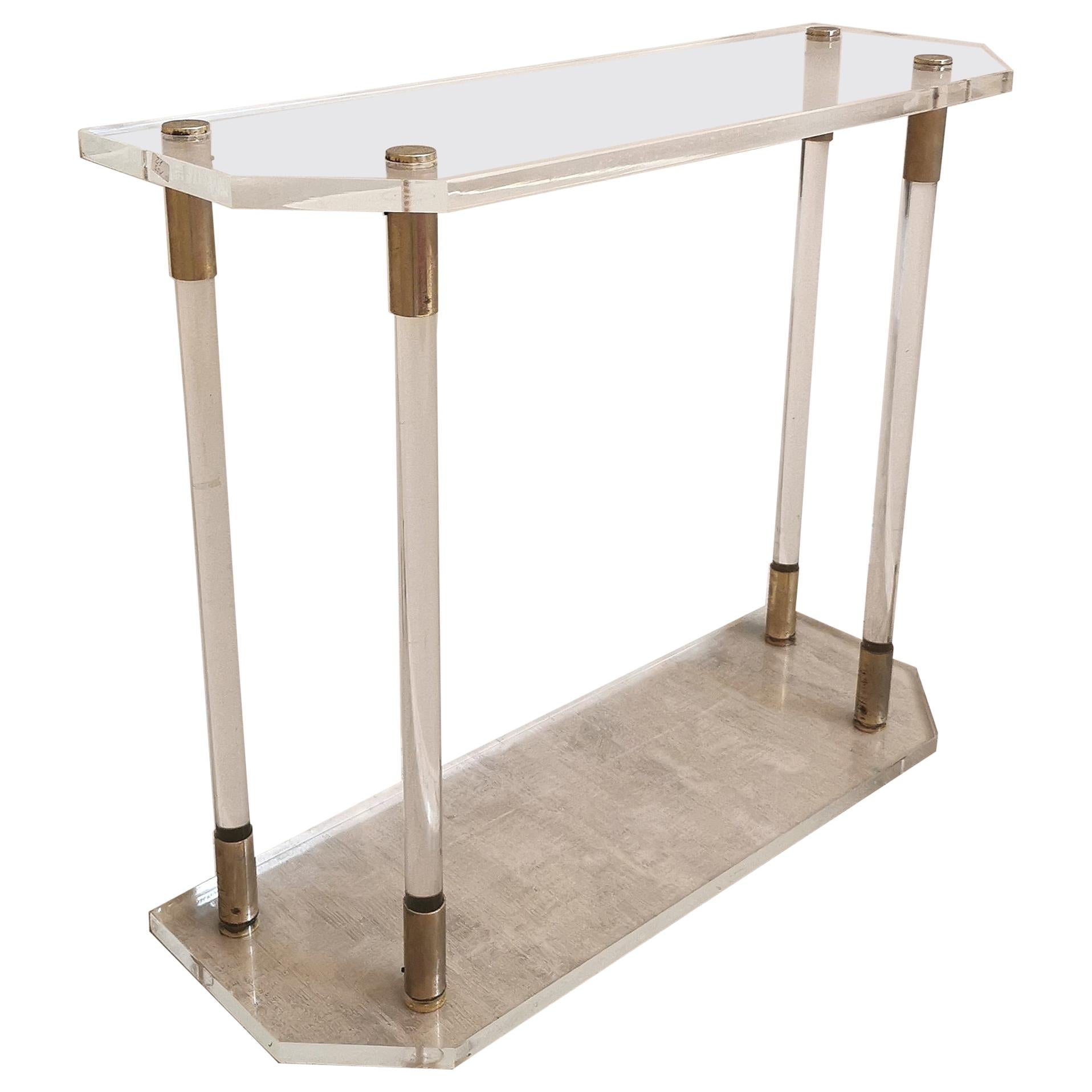 Plexiglass and Brass Console Circa 1970, with glass Tray For Sale at ...