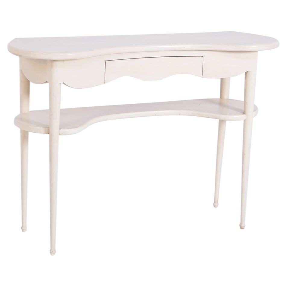 Small Sculpture Console with Mirror in White Lacquered Wood and Satin ...