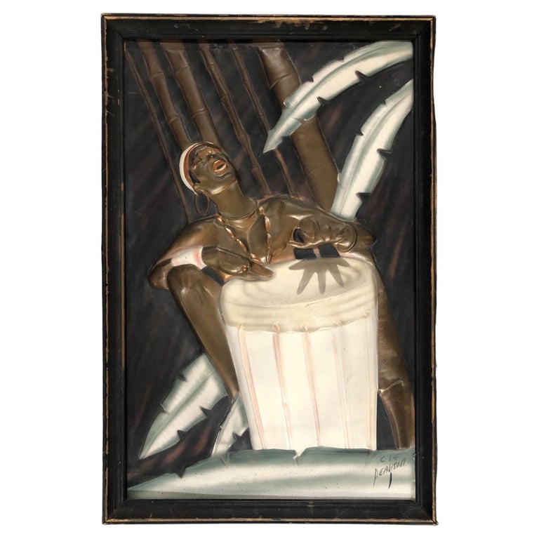 Mid Century Cooper Embossed Bongo Player Wood Framed by C.I.E. Pearson ...