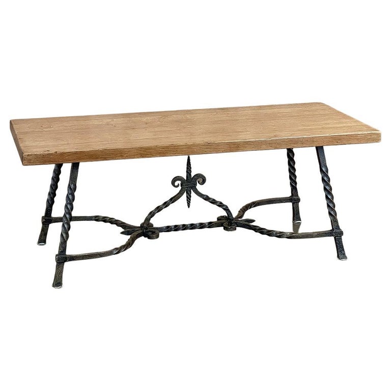 Midcentury Country French Wrought Iron and Oak Coffee Table For Sale at ...