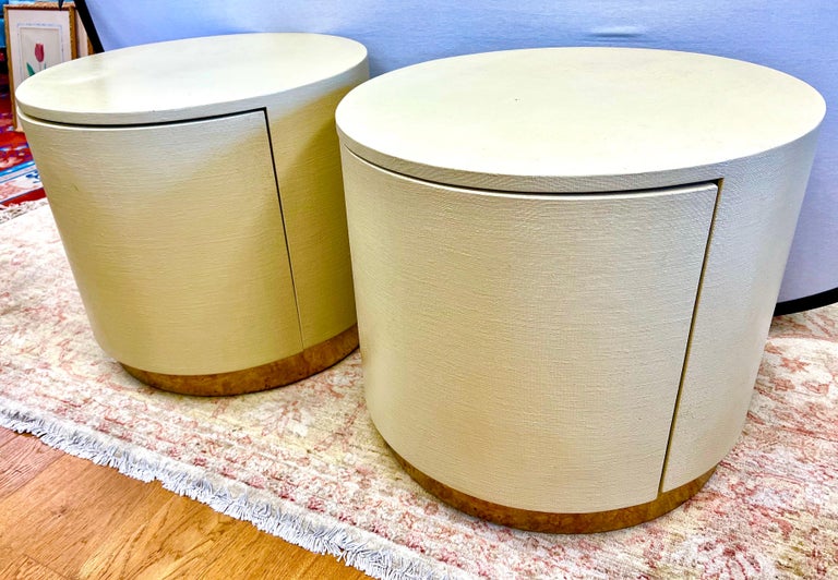 Mid-Century Coveted Karl Springer Pair of Cylindrical Round Linen ...