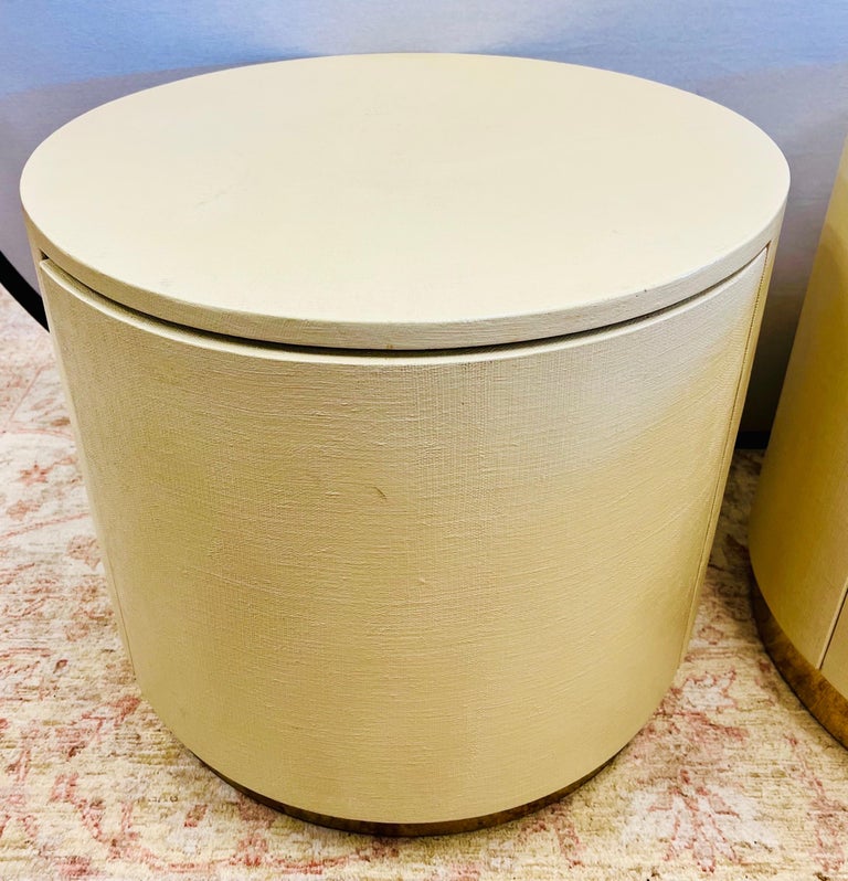 Mid-Century Coveted Karl Springer Pair of Cylindrical Round Linen ...