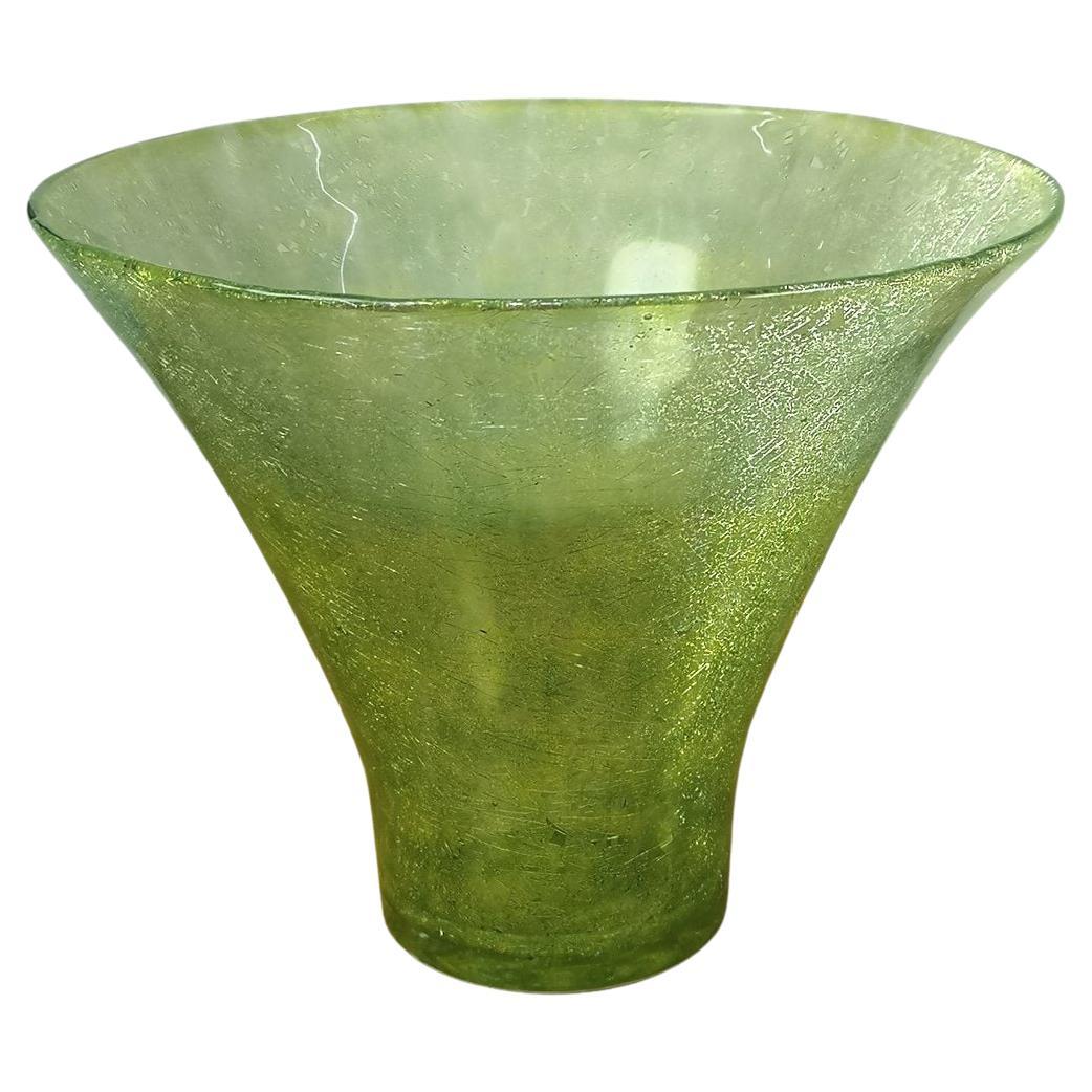 Mid century Cracked veil glass green vase 1960's For Sale at 1stDibs