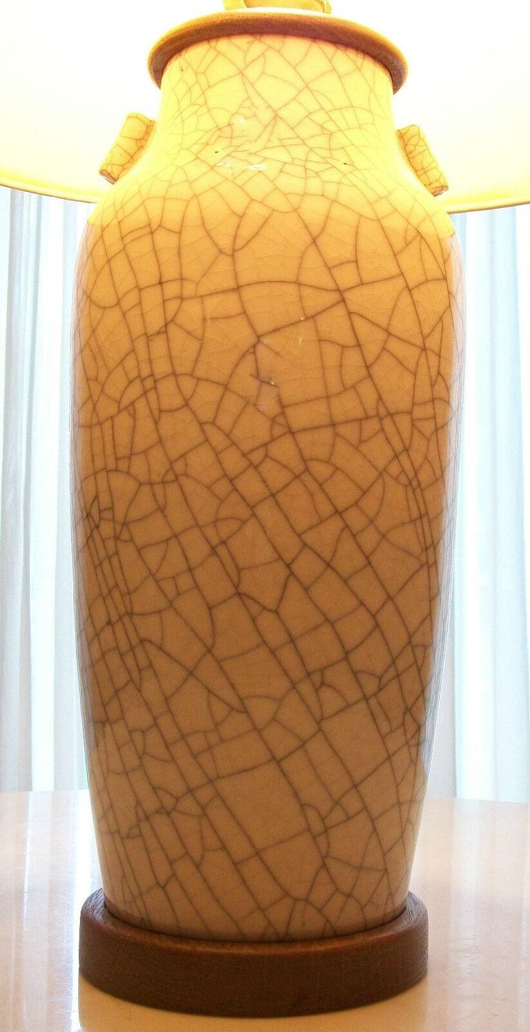 Mid-Century Crackle Glaze Lamp, Original Fittings and Shade, Japan ...