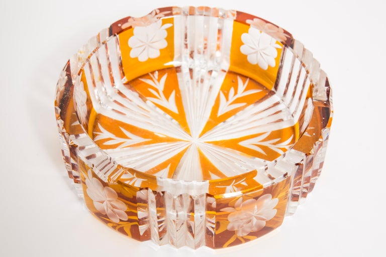 Mid Century Crystal Mustard Yellow Glass Bowl Ashtray, Italy, 1970s For ...