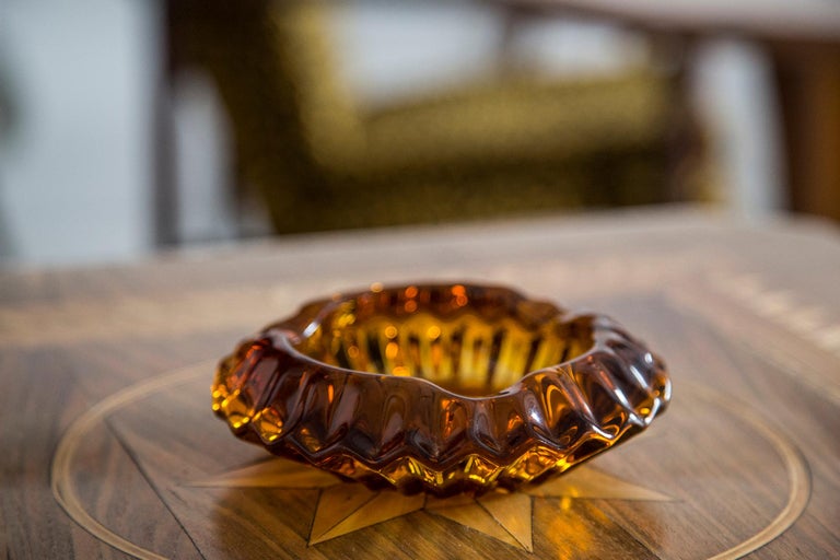 Midcentury Crystal Mustard Yellow Glass Bowl Ashtray, Italy, 1970s For ...
