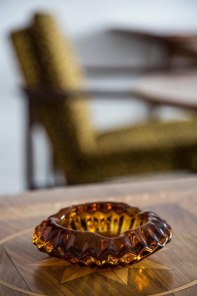 Midcentury Crystal Mustard Yellow Glass Bowl Ashtray, Italy, 1970s For ...