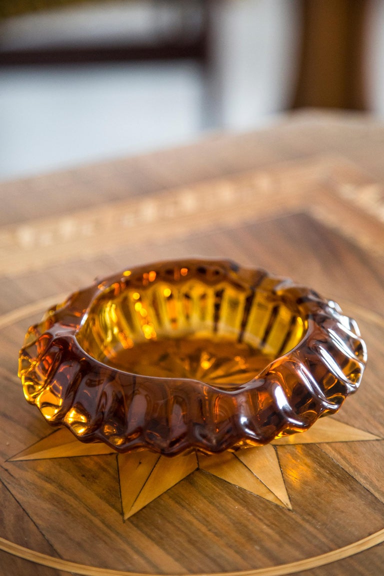 Midcentury Crystal Mustard Yellow Glass Bowl Ashtray, Italy, 1970s For ...