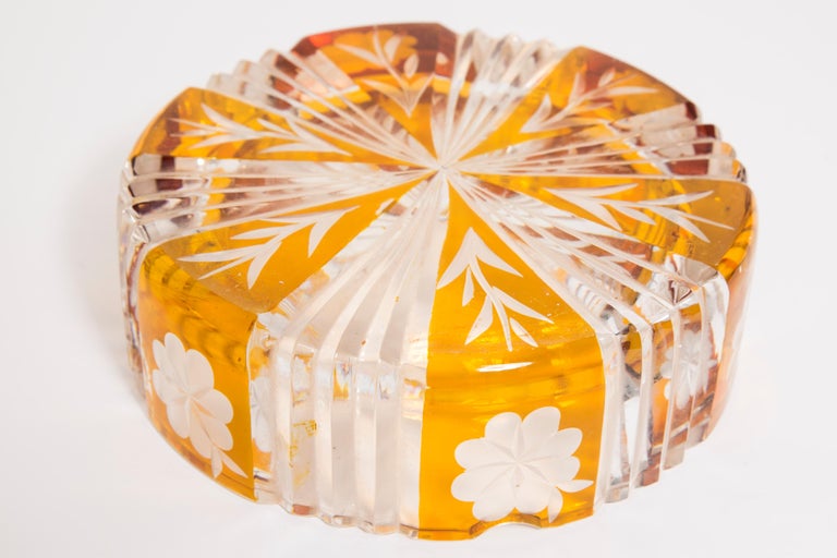 Mid Century Crystal Mustard Yellow Glass Bowl Ashtray, Italy, 1970s For ...