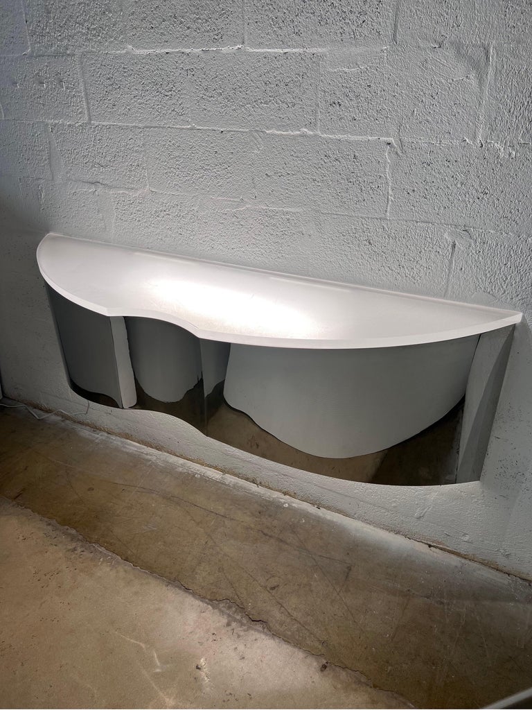 Mid-Century Custom Polished Steel and Frosted Lucite Illuminated ...