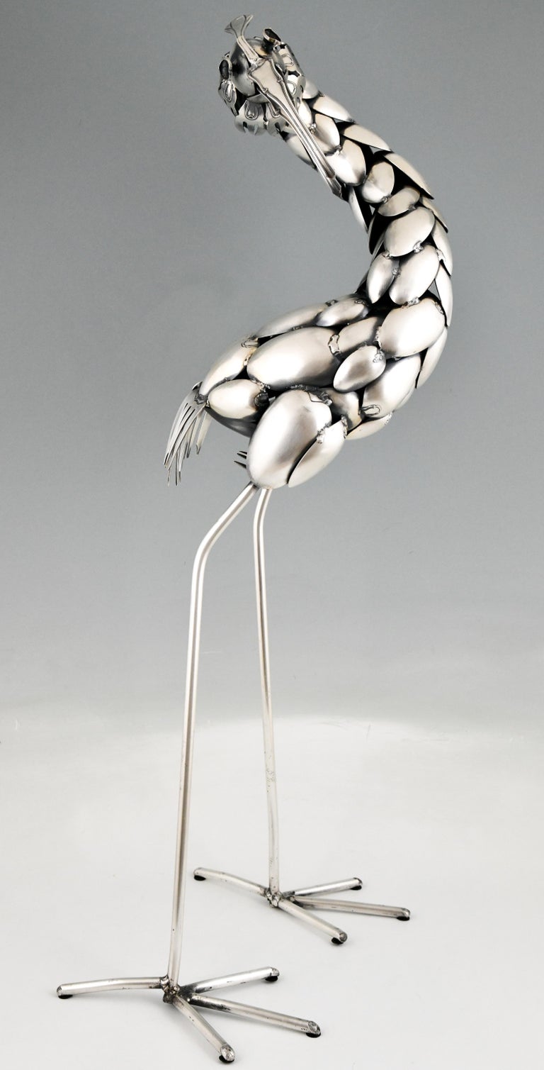 Mid Century Cutlery Sculpture of a Heron Bird Gerard Bouvier For Sale ...