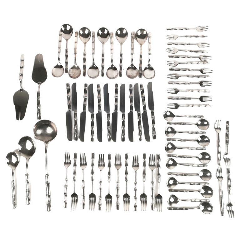 Mid Century Cutlery Set in Silver Plated Faux Bamboo by San MarCo ...