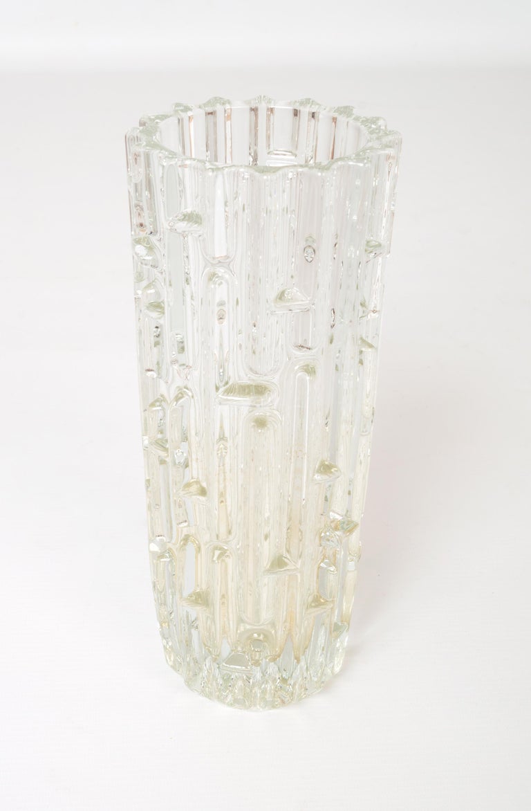 Mid Century Czech Clear Geometric Glass Vase Frantisek Vizner, 1965 For ...