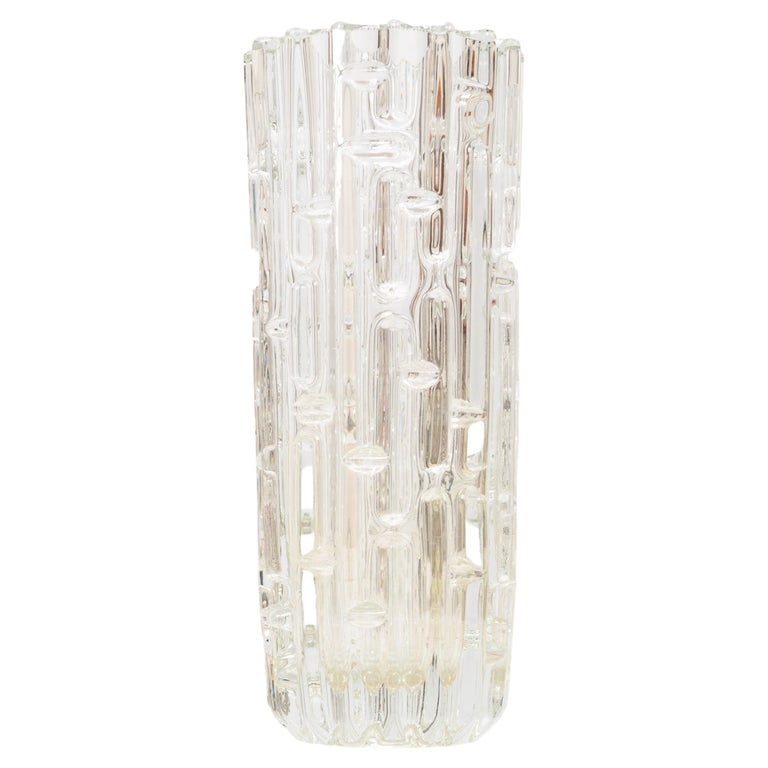 Mid Century Czech Clear Geometric Glass Vase Frantisek Vizner, 1965 For ...