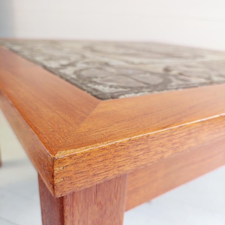 Mid Century Danish Ceramic and Teak Coffee Table by Ox Art for Trioh ...