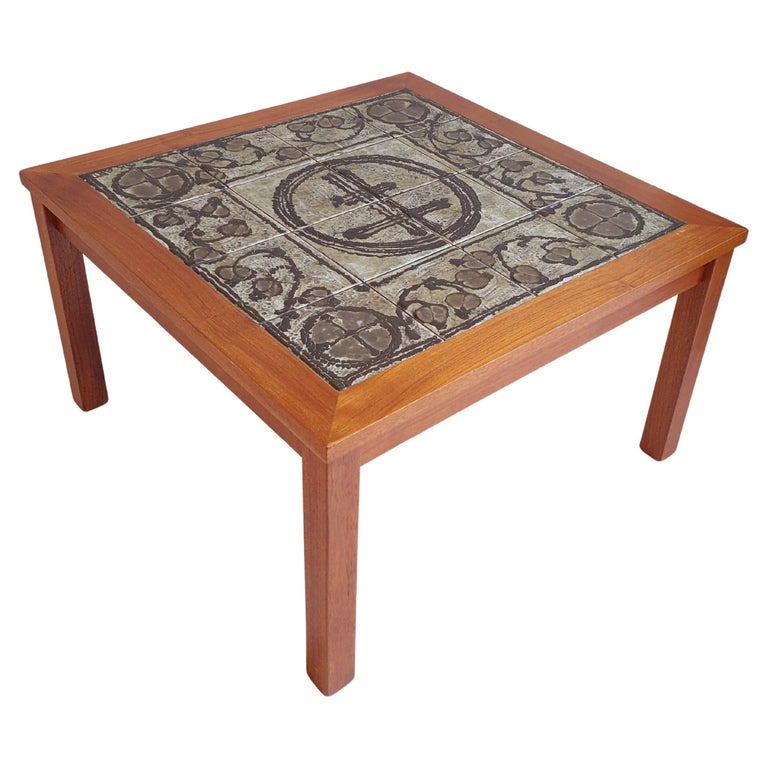 Mid Century Danish Ceramic and Teak Coffee Table by Ox Art for Trioh ...