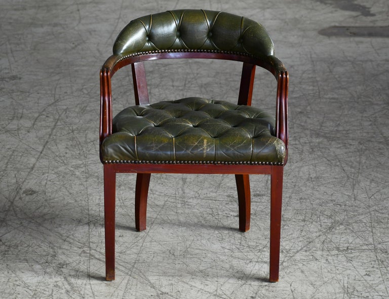 Midcentury Danish Chesterfield Style Court Chair in Patinated Green ...