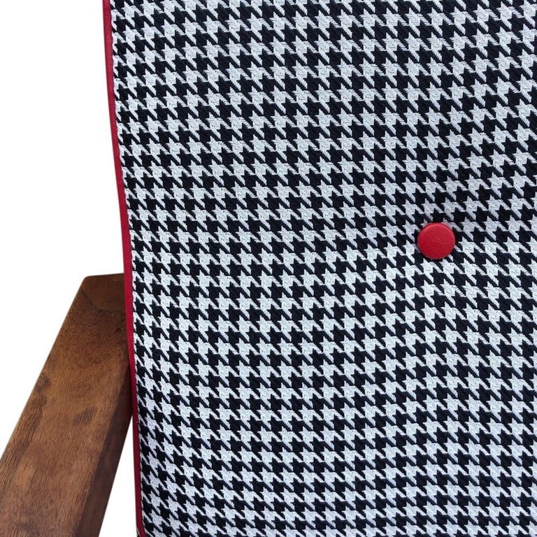 Mid-Century Danish Curated Teak Arm Chair with New Houndstooth Cushions ...