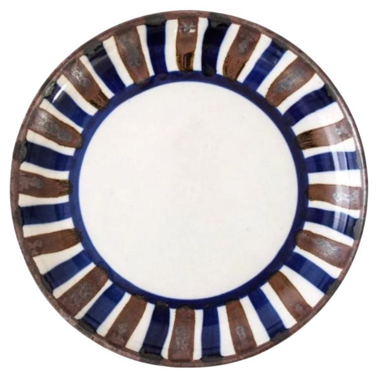 Midcentury Danish Modern Dansk Brown and Blue Striped Ceramic Bowl For ...