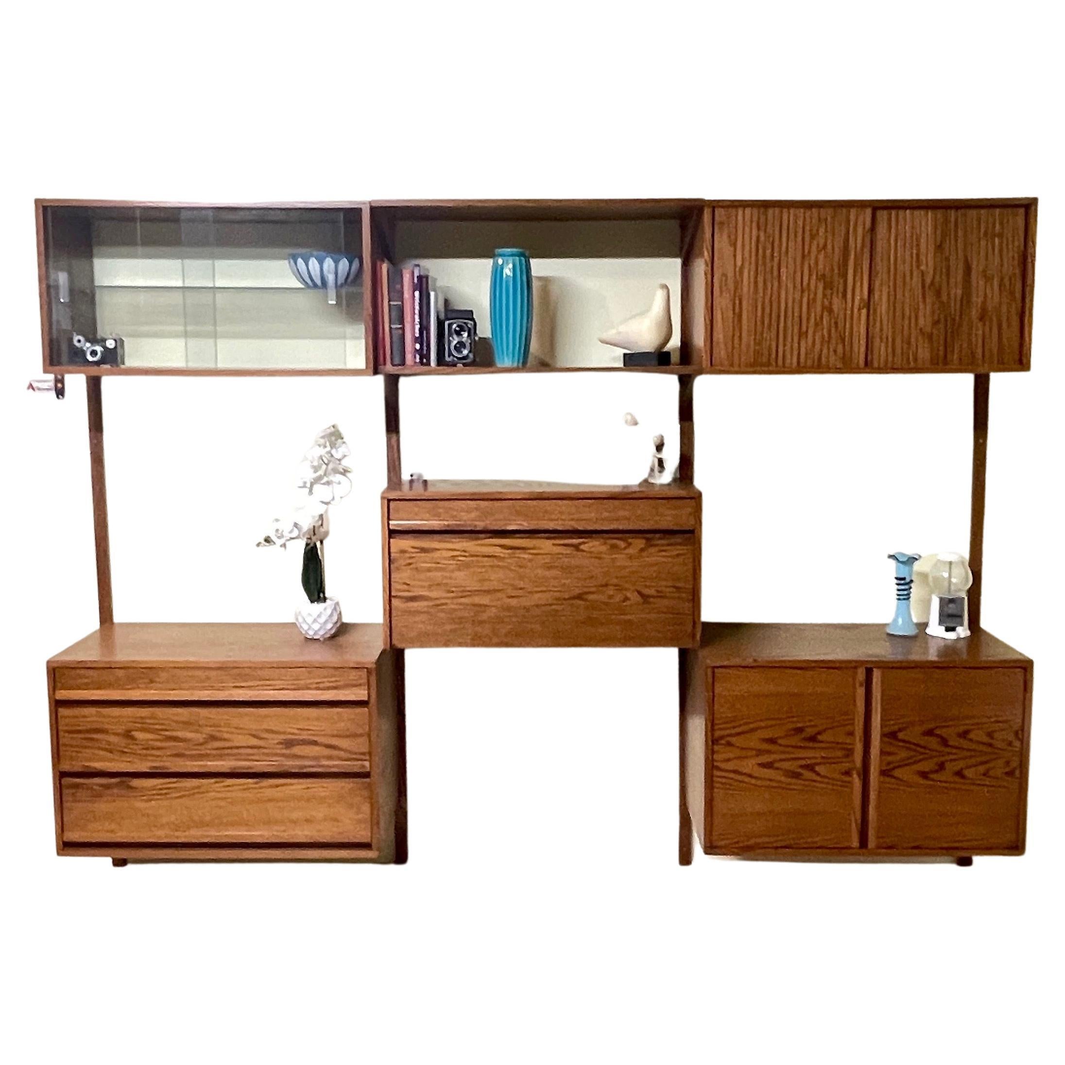 Free Standing Mid-Century Modern Walnut 3 Bay Modular Wall Unit / Room ...