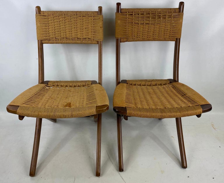 Mid Century Danish Modern Rope Folding Chairs Set of 2 at 1stDibs
