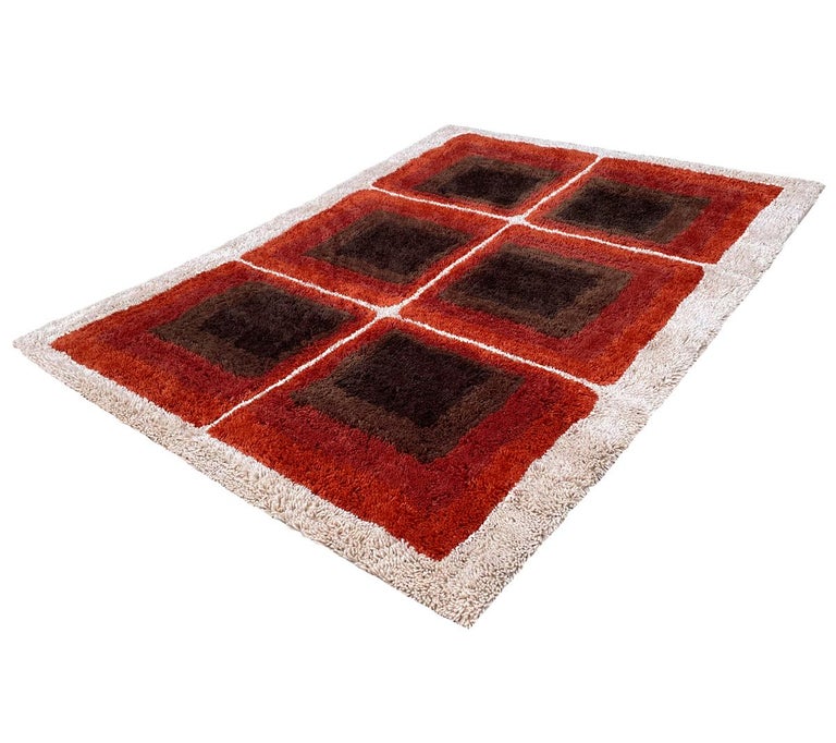 Mid Century Danish Modern Rya Style Shag Area Rug After Verner Panton ...