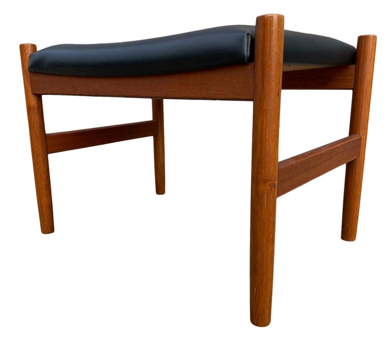 Mid Century Danish Modern Teak and Leather Small Stool Spottrup Mobler ...
