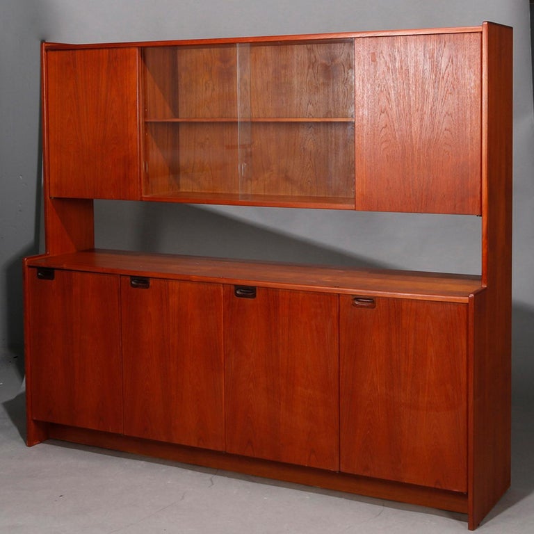 Midcentury Danish Modern Teak Breakfront Cabinet, 20th Century at 1stDibs