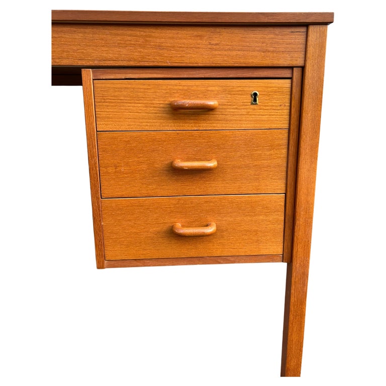 Mid Century Danish Modern Teak Knee Hole 4 Drawer Desk with Key For ...