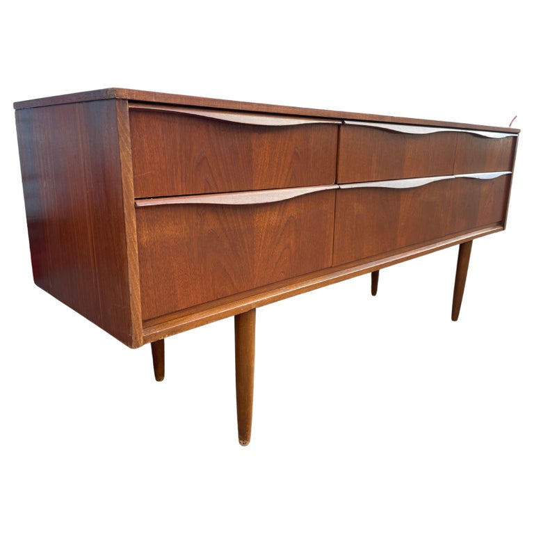 Mid Century Danish Modern Teak Low 6 Drawer Credenza Dresser or Vanity ...