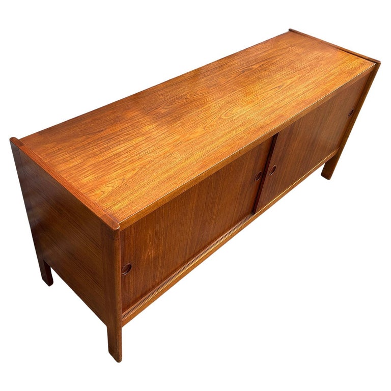 Midcentury Danish Modern Teak Sliding Door Low Credenza Sideboard For ...
