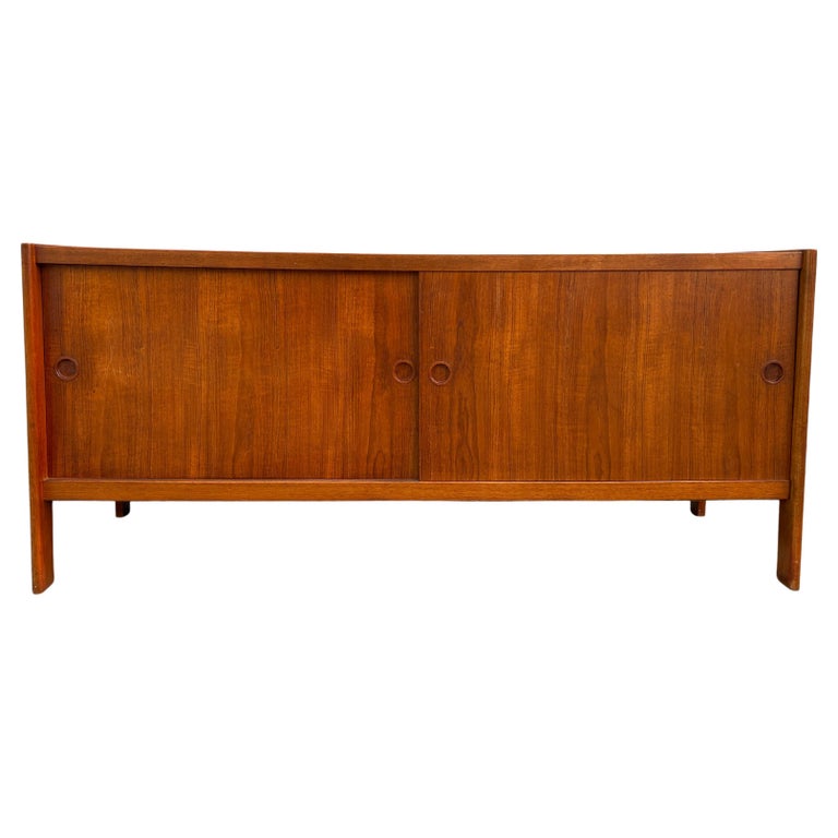 Midcentury Danish Modern Teak Sliding Door Low Credenza Sideboard For ...