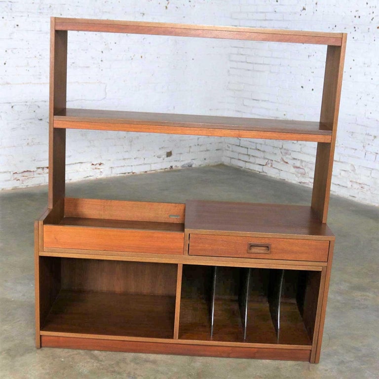 Midcentury Danish Modern Walnut Expanding Entertainment Bookcase Desk ...