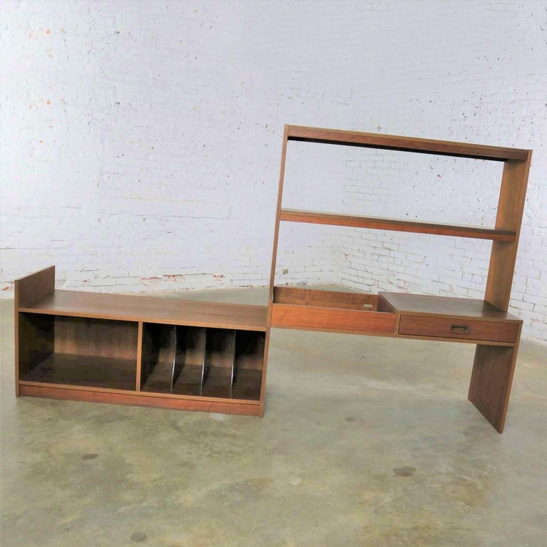Midcentury Danish Modern Walnut Expanding Entertainment Bookcase Desk ...