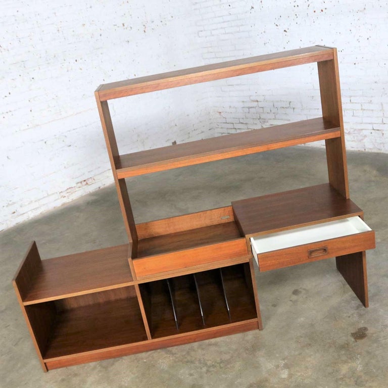 Midcentury Danish Modern Walnut Expanding Entertainment Bookcase Desk ...
