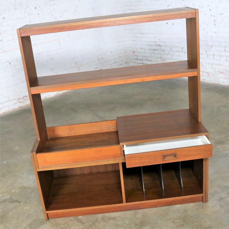 Midcentury Danish Modern Walnut Expanding Entertainment Bookcase Desk ...